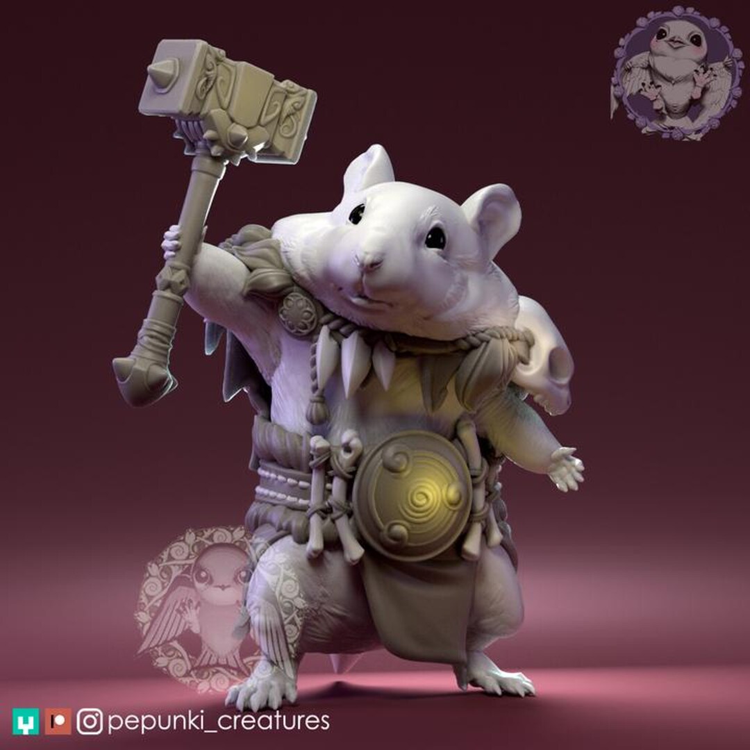 Hamster Barbarian | Dnd/table Top Mini | Pepunki Creatures - Etsy