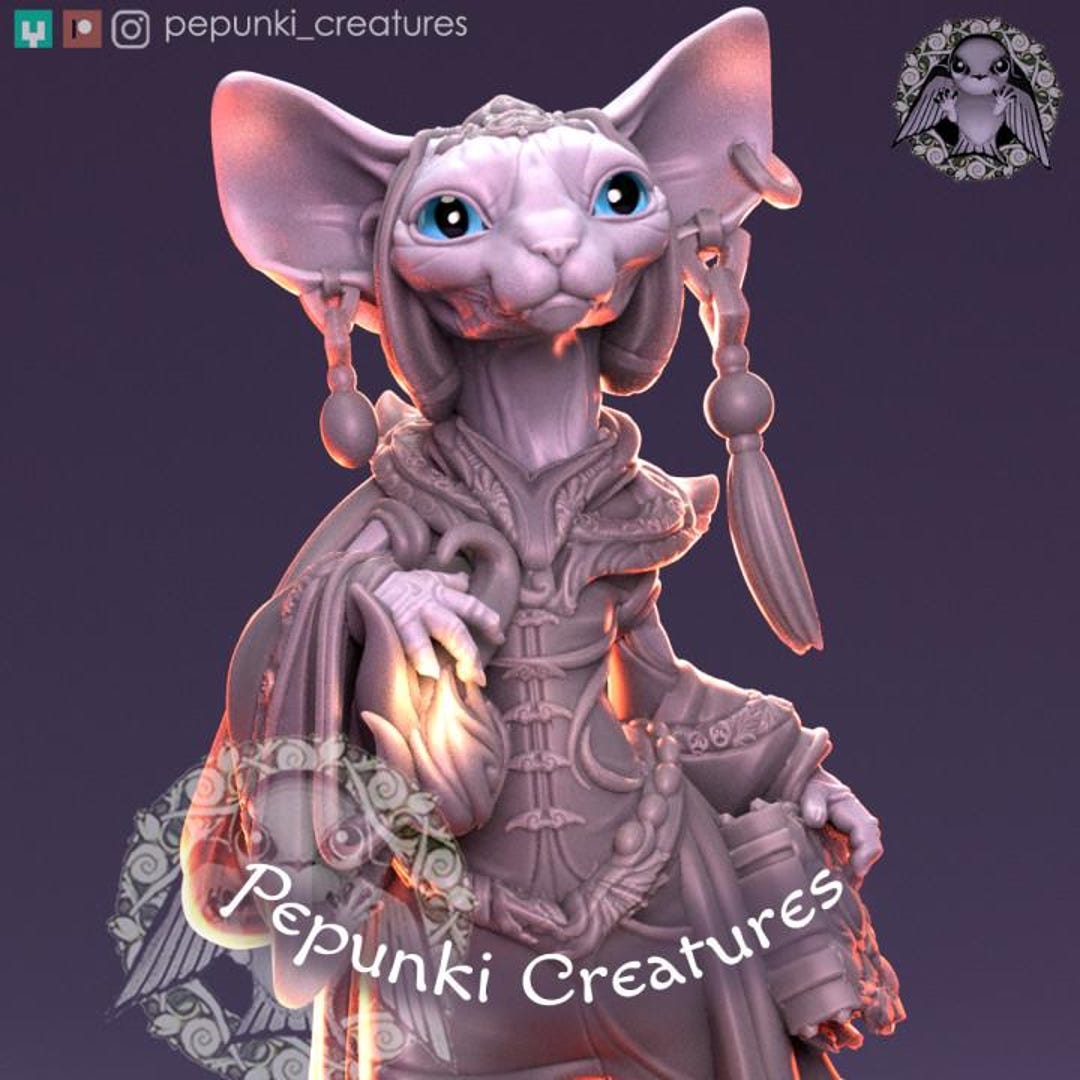 Sphynx Cat Mage | Dnd/table Top Mini | Pepunki Creatures - Etsy