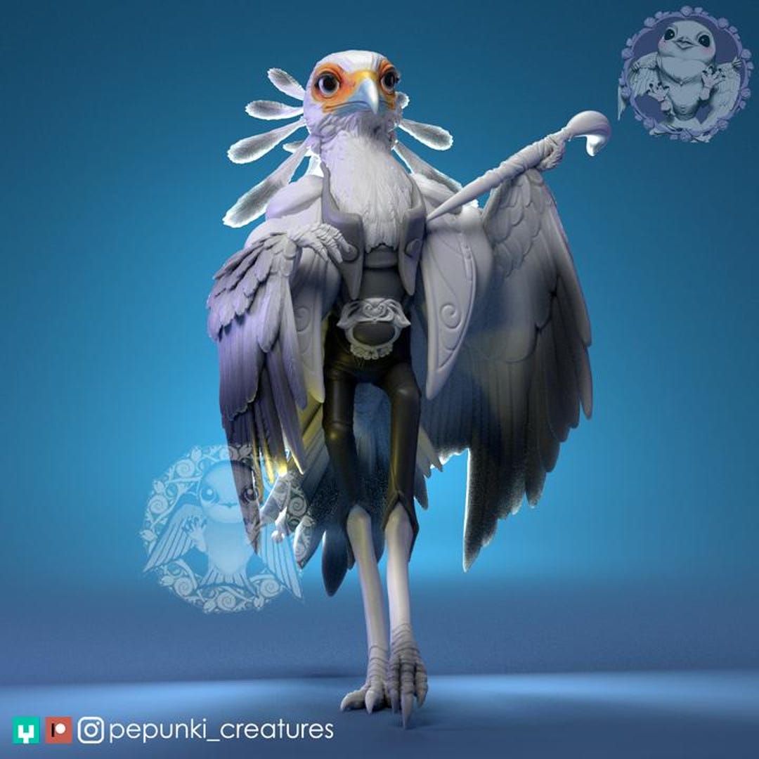 Secretary Bird | Dnd/table Top Mini | Pepunki Creatures - Etsy