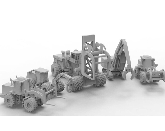 N 1/160th Scale Logging Set 4 Grapple, Log Loader, Forklift, Etc ...