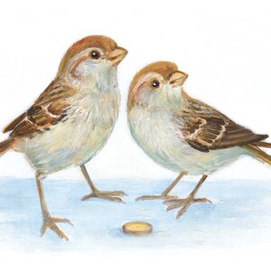 Small Art Print of Two Sparrows and a Farthing, Religious Art Print, Sparrows and a Penny ...