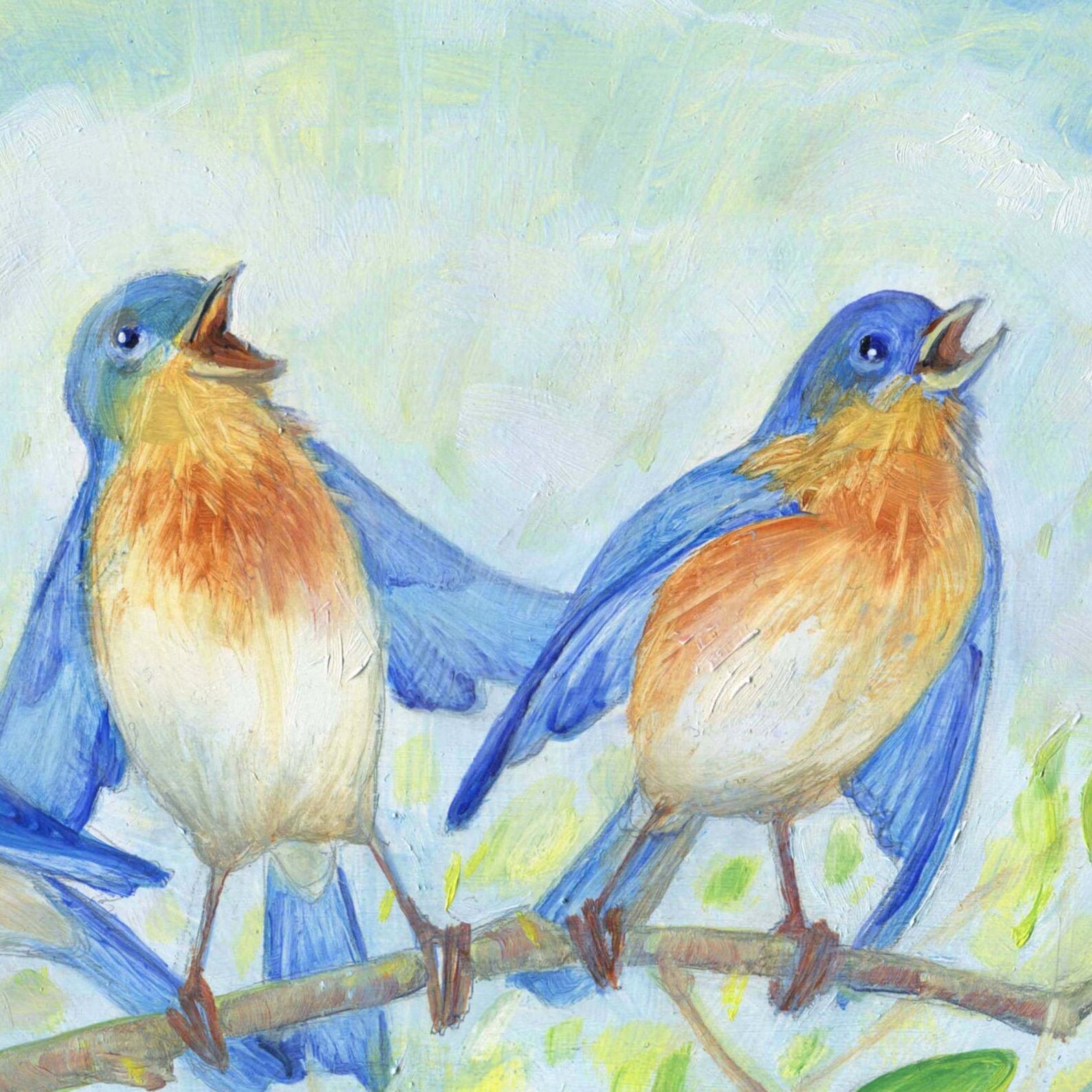 Print of Singing Bluebirds, Bird Wall Art, Peaceful Art, Bird Art Print ...