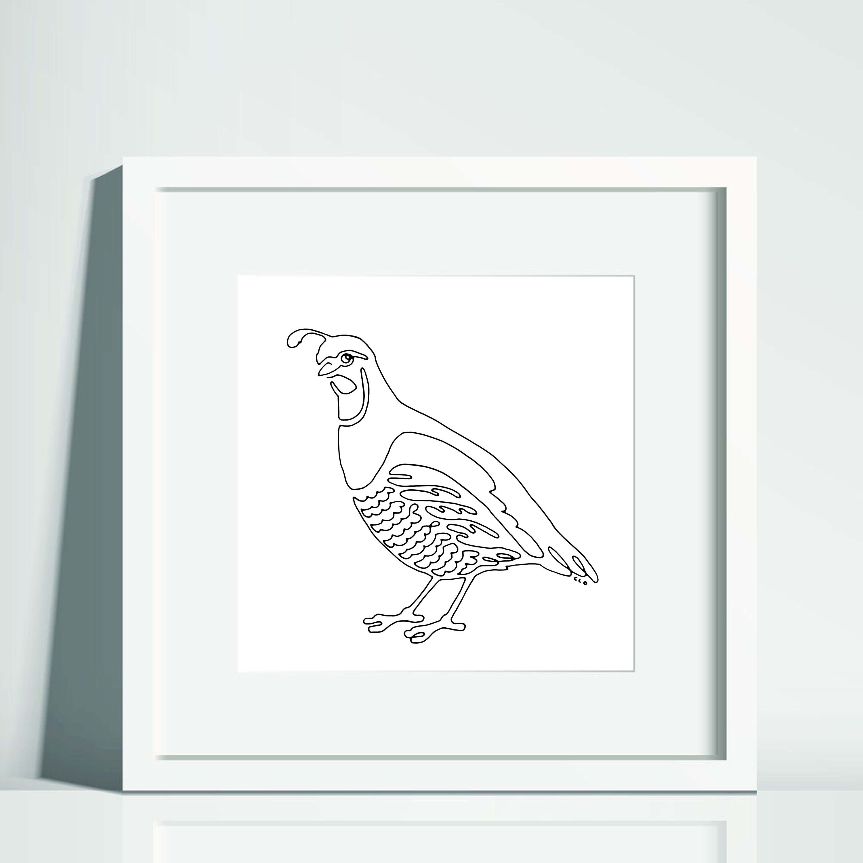 Quail Digital Art Download, Modern Minimal One Line Ink Drawing ...