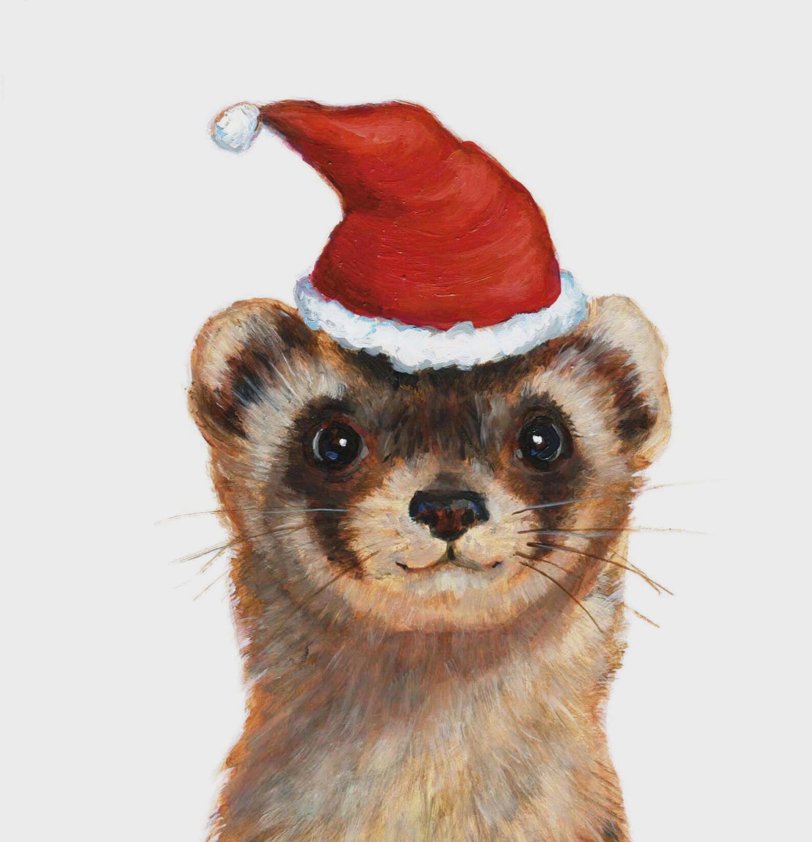 Christmas Ferret Print of a Happy Holiday Ferret, Ferret in a Santa Hat ...
