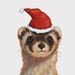 Christmas Ferret Print of a Happy Holiday Ferret, Ferret in a Santa Hat ...