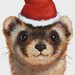 Christmas Ferret Print of a Happy Holiday Ferret, Ferret in a Santa Hat ...