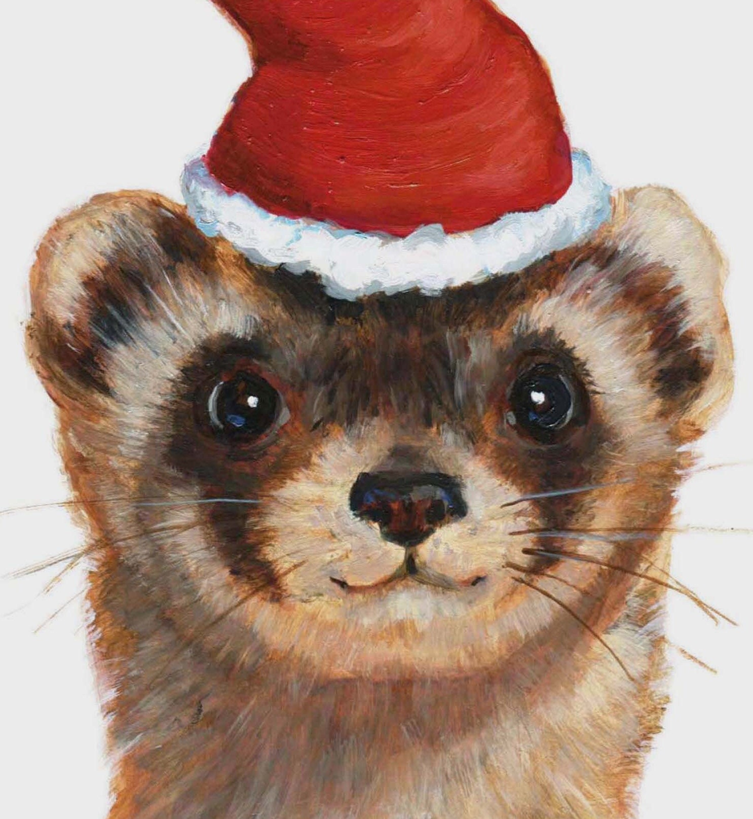 Christmas Ferret Print of a Happy Holiday Ferret, Ferret in a Santa Hat ...