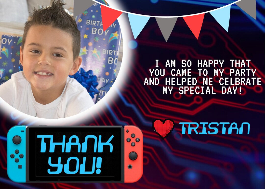 Custom Thank You Card for Gamer Video Game Switch Party Theme - Etsy