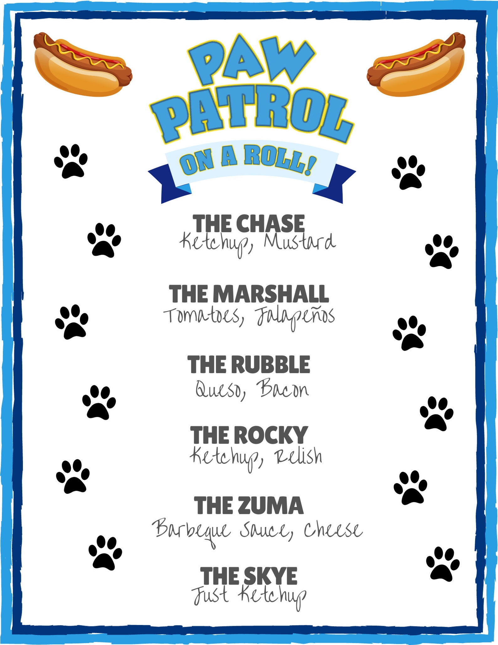 Paw Puppy Party Hot Dog Menu - Etsy