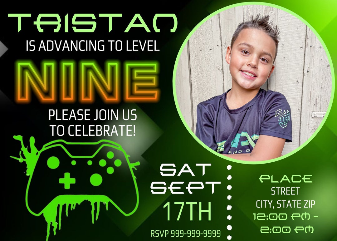 Video Game Gamer Theme Birthday Party Invitation With Picture - Etsy
