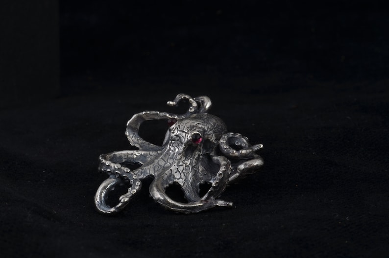 Sterling Silver Octopus Pendant With Garnet Eyes by Robert Burkett ...
