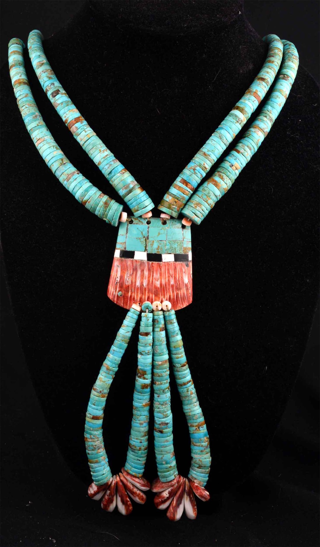 Vintage Santo Domingo Turquoise Jacla Necklace: Spiny Oyster, Sterling ...
