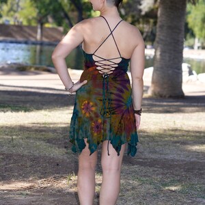 Pixie Dress / Asymmetrical Tie Dye Dress W/ Corset Tie Back / Multi ...