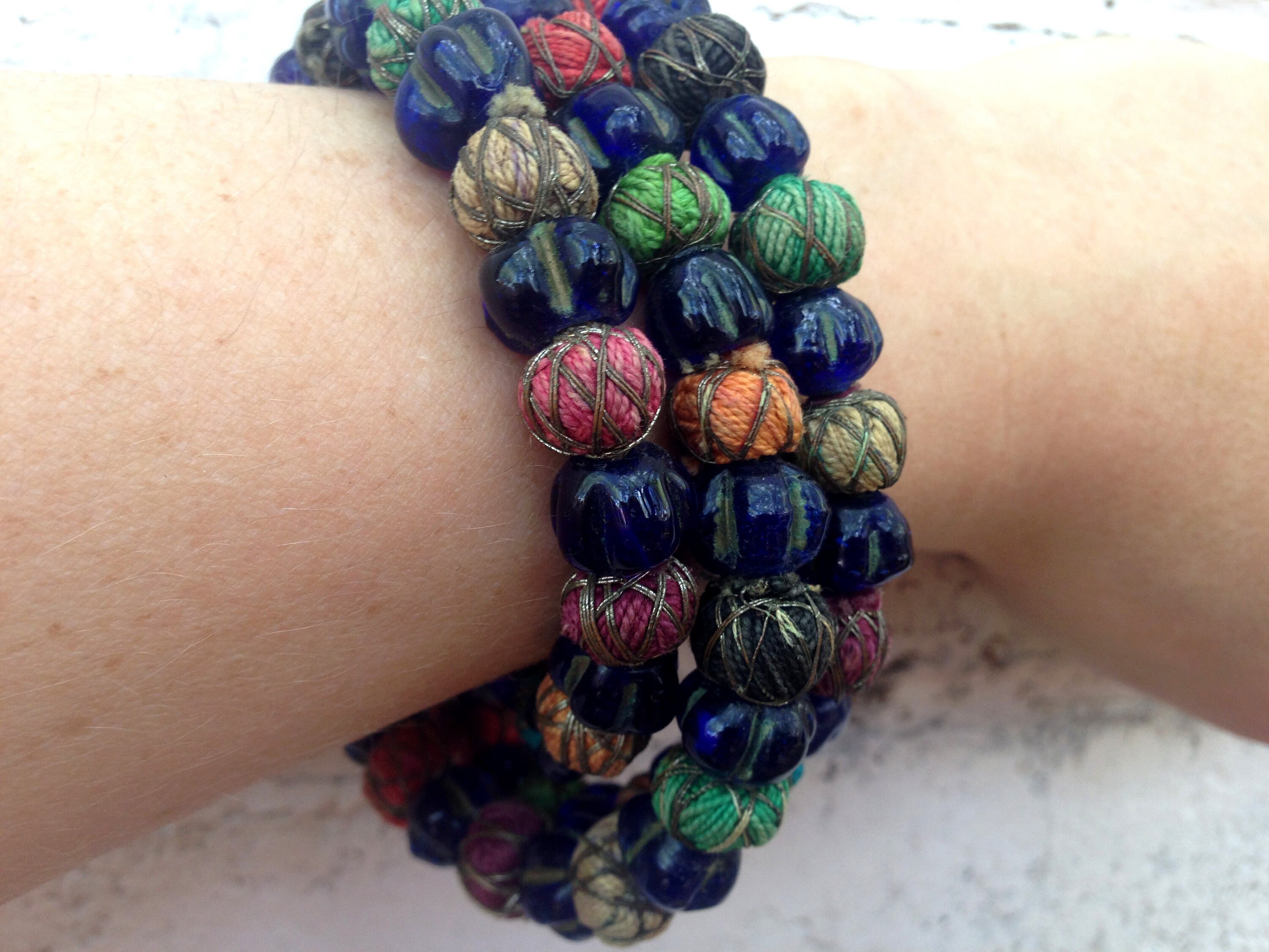 Antique Chinese Glass Beads and Hand Stitched Silk and Gold Fabric ...