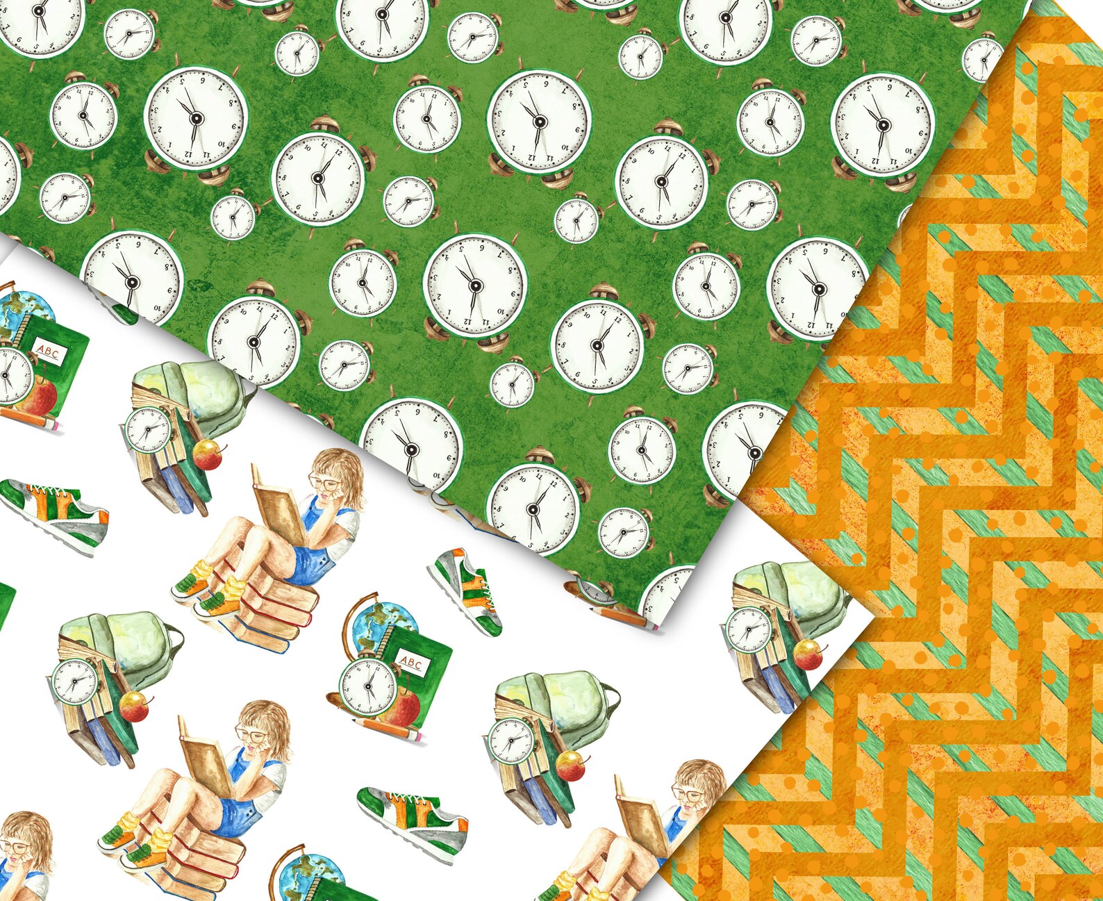 School Paper Pack. Books Digital Paper Hand Painted. School Watercolor ...