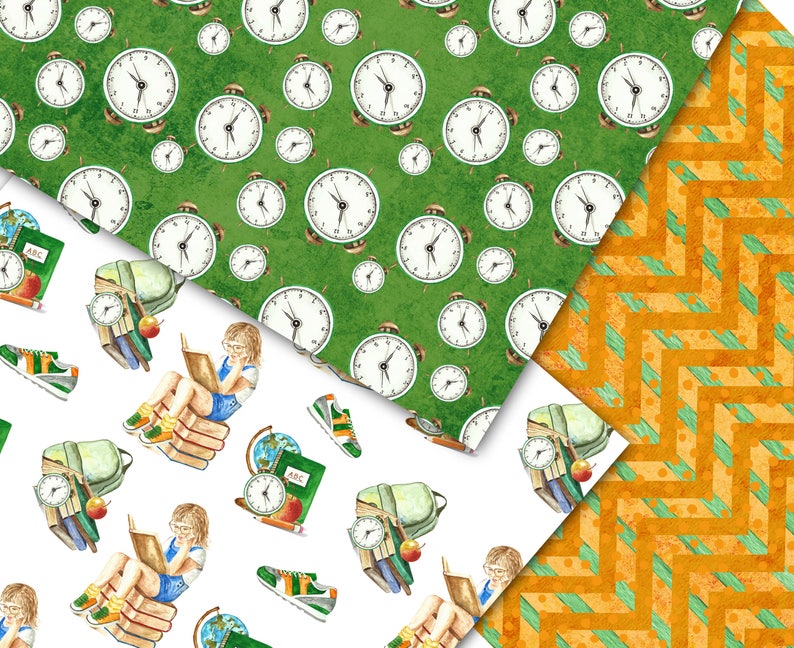 School Paper Pack. Books Digital Paper Hand Painted. School Watercolor ...