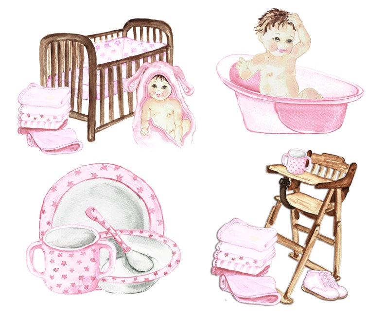 Shower Baby Clip Art. Pink Baby Girl Clipart Watercolor. Baby Girl Clip ...