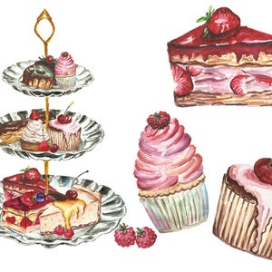 Watercolor Cake Clipart. Food Clip Art. Dessert Clipart Handpainted ...