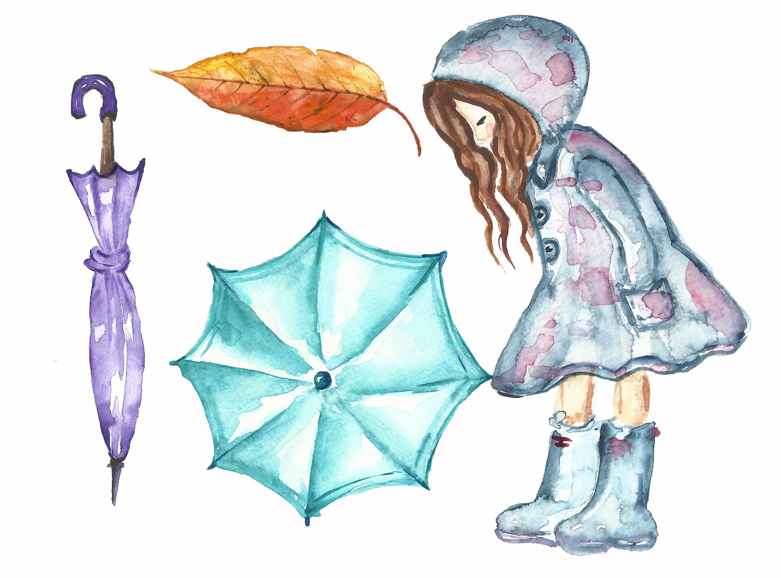Fall Rain Clipart Watercolor. Watercolor Umbrellas Clip Art. Autumn ...