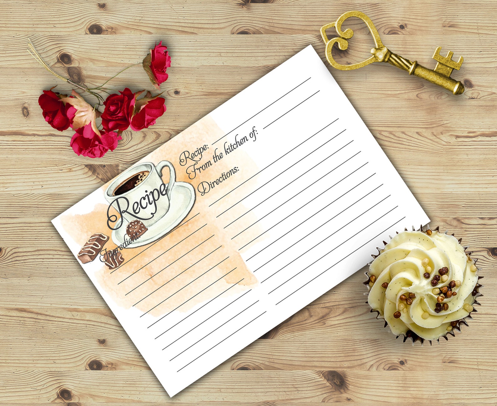 Recipe Card Printable Instant Download Recipe Card Watercolor Coffee ...