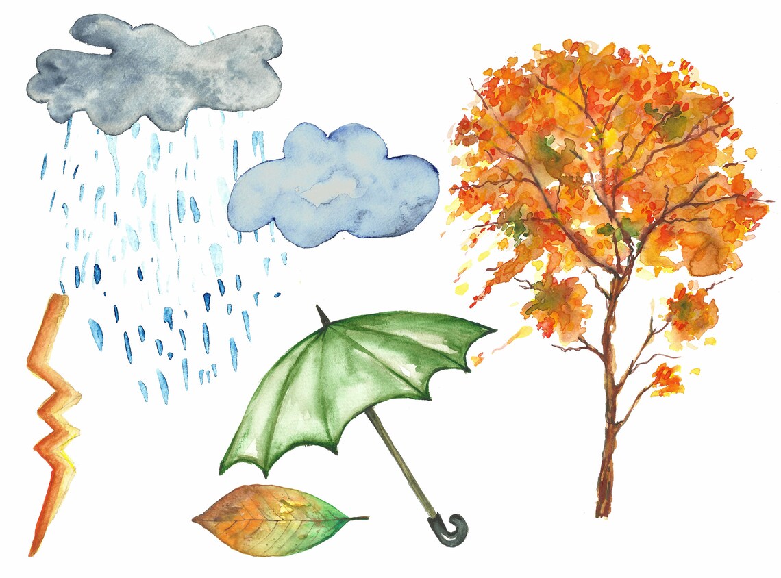 Fall Rain Clipart Watercolor. Watercolor Umbrellas Clip Art. Autumn ...