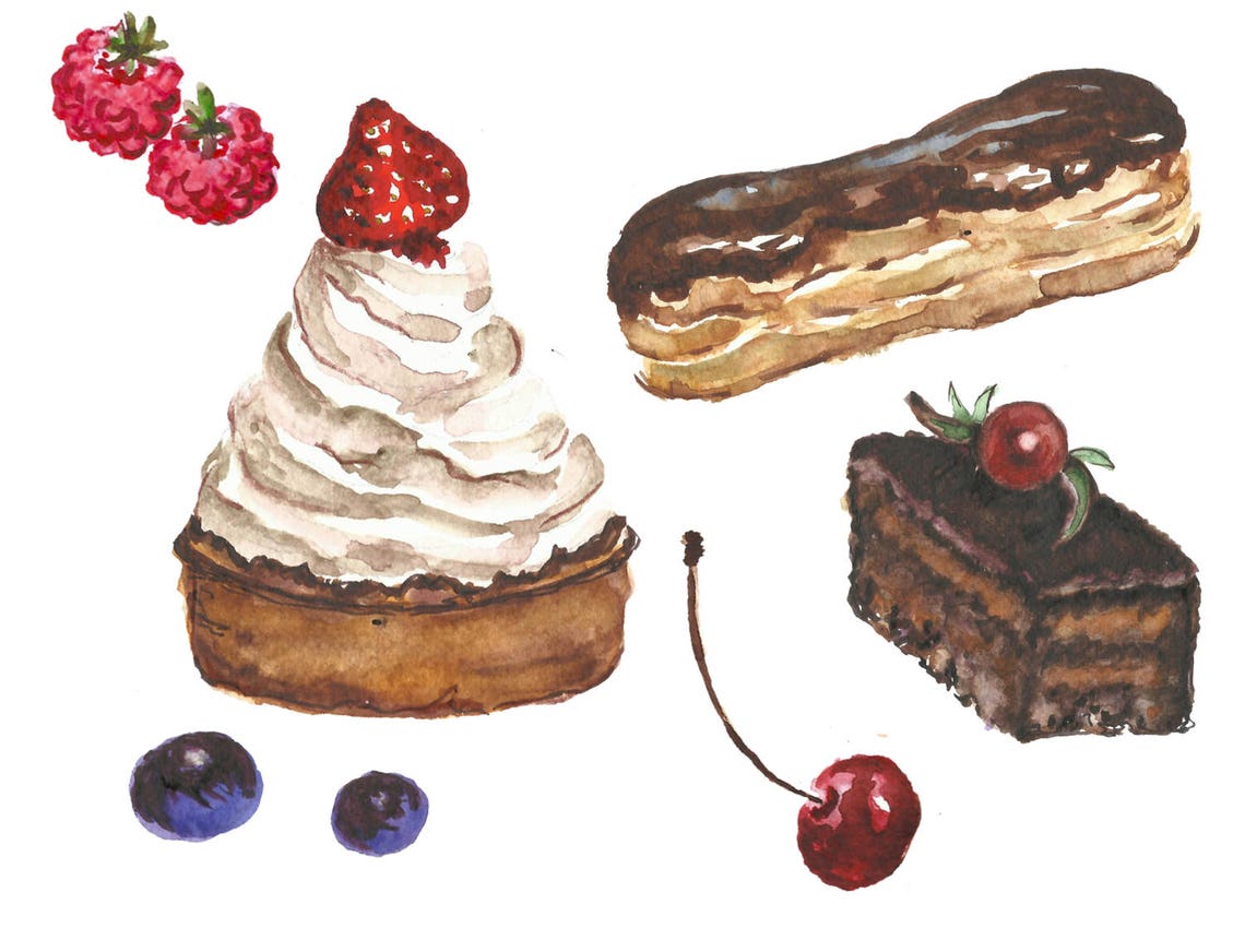 Watercolor Cake Clipart. Food Clip Art. Dessert Clipart Handpainted ...