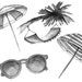 Watercolor Summer Clip Art Black and White . Beach Clipart Set ...