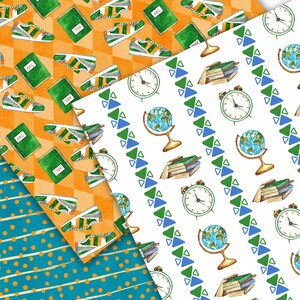 School Paper Pack. Books Digital Paper Hand Painted. School Watercolor ...