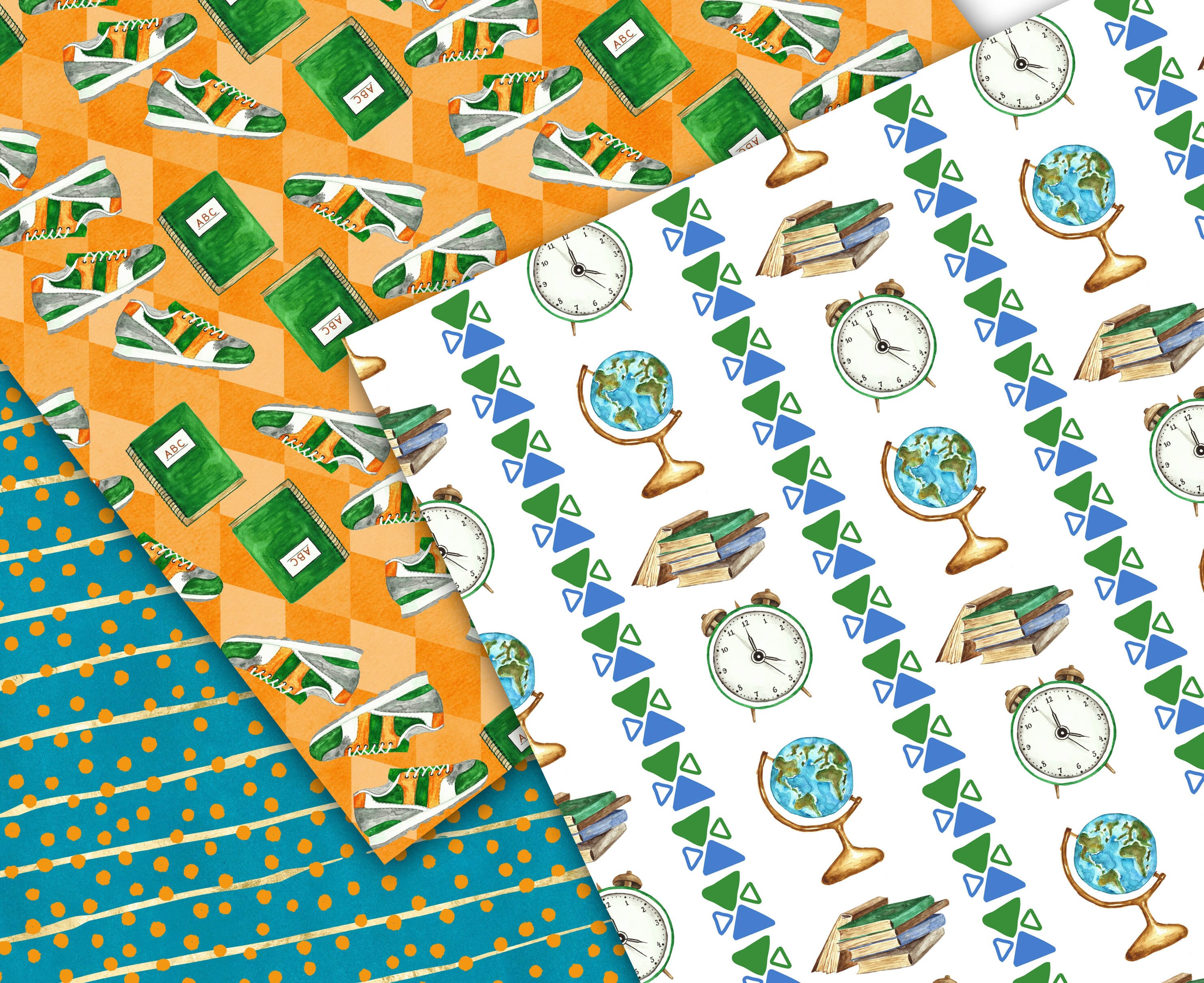 School Paper Pack. Books Digital Paper Hand Painted. School Watercolor ...