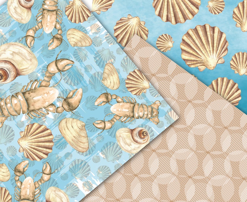 Under the Sea Paper Pack. Shell Paper Watercolor. Sea Pattern ...