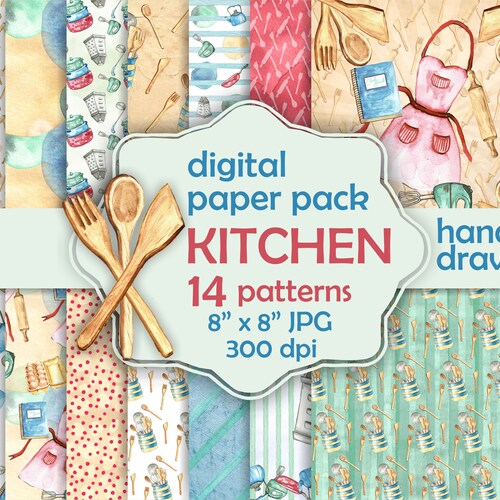 Kitchen Digital Paper Pack. Cooking Objects Paper. Kitchen - Etsy
