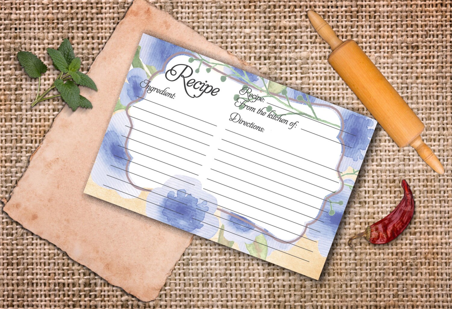 Recipe Card Watercolor. Recipe Card Printable, Floral Bridal Recipe ...