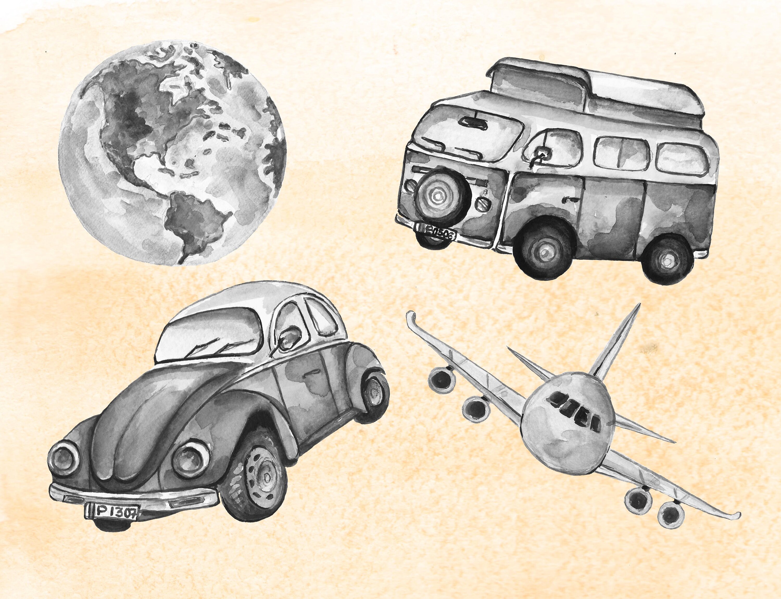 Travel Clip Art Black and White. Travel the World Illustration. Trip ...