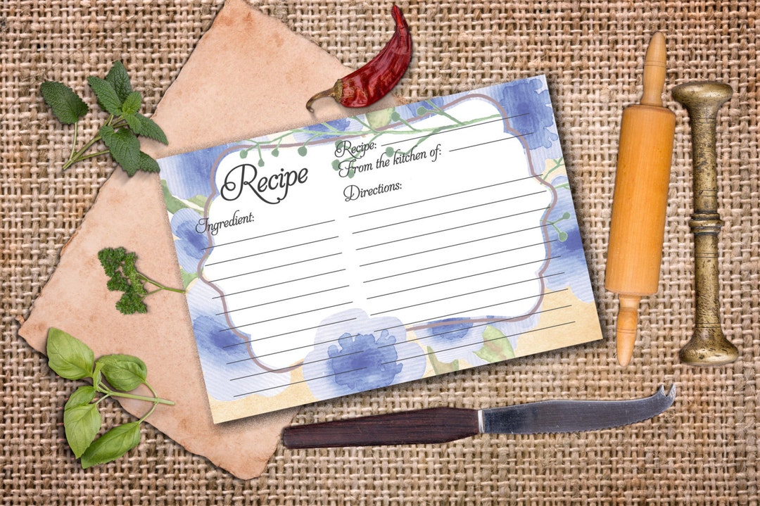Recipe Card Watercolor. Recipe Card Printable, Floral Bridal Recipe ...