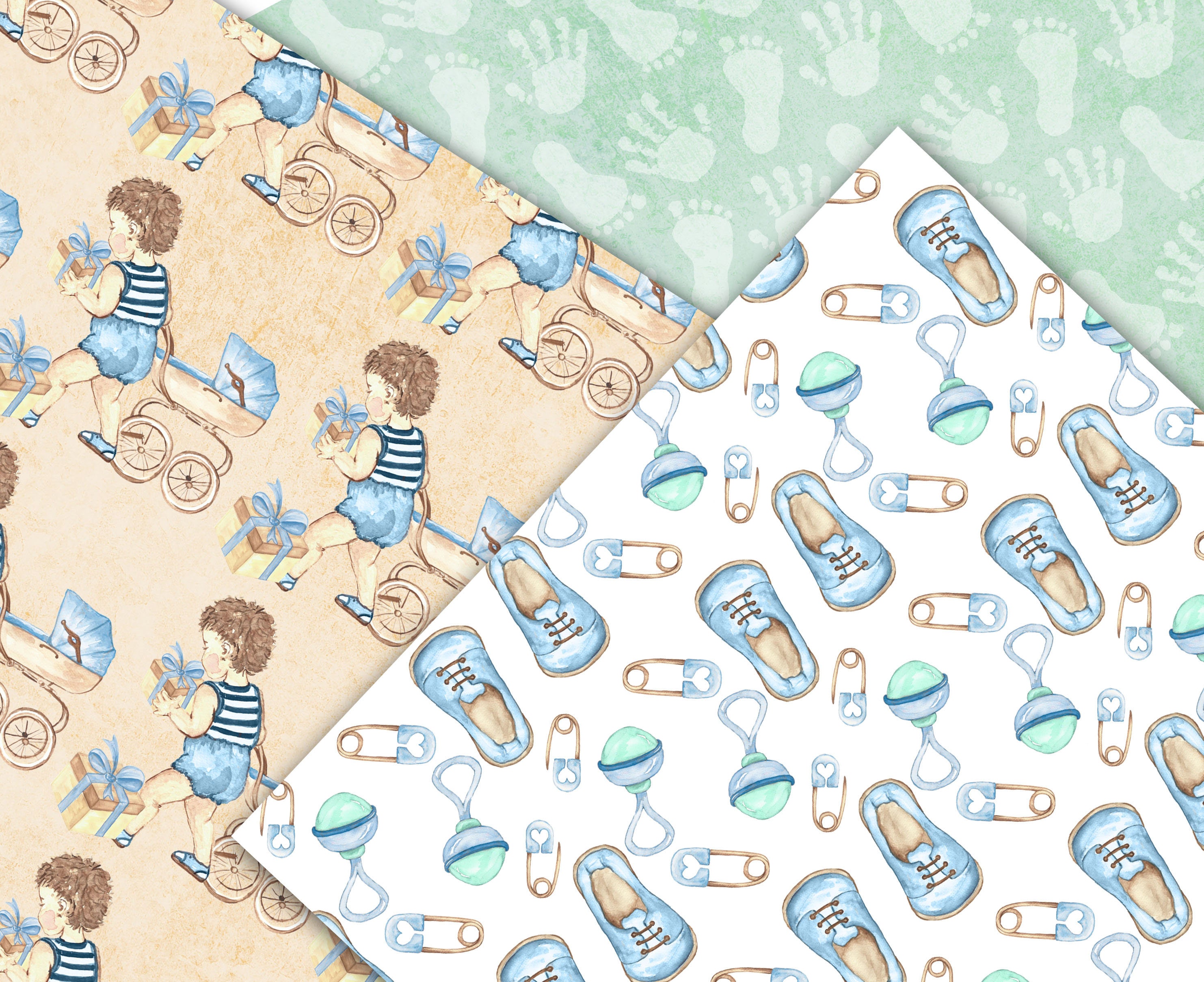 Baby Boy Paper Pack. Watercolor Baby Digital Paper. Baby - Etsy