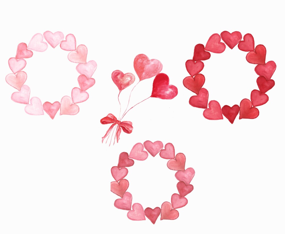 Valentine Hearts Watercolor, Valentines Clipart, Love Clipart Hearts ...