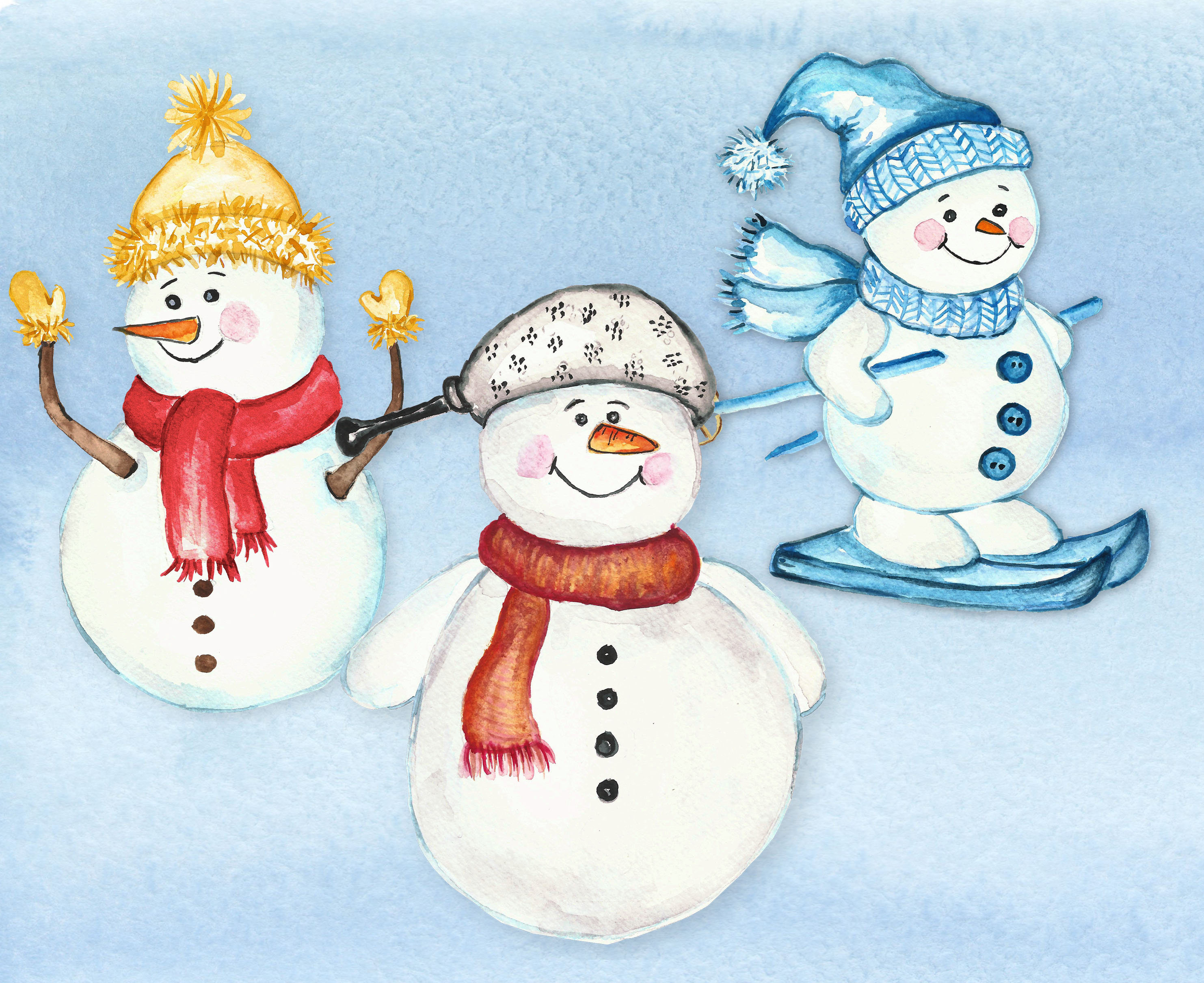 Christmas Clipart, Snowman Clipart Watercolor. Winter Clip Art ...