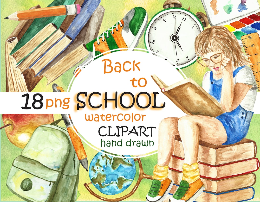 Back to School Clipart Watercolor. School Clip Art Images Hand Drawn ...