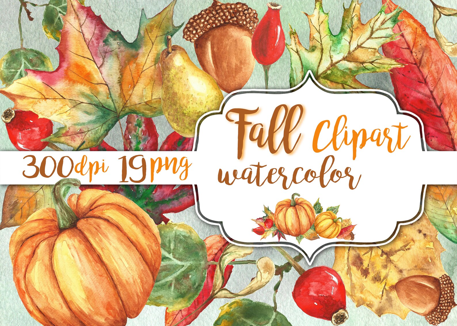 Fall Clipart Watercolor. Autumn Clip Art Instant Download. Pumpkin ...