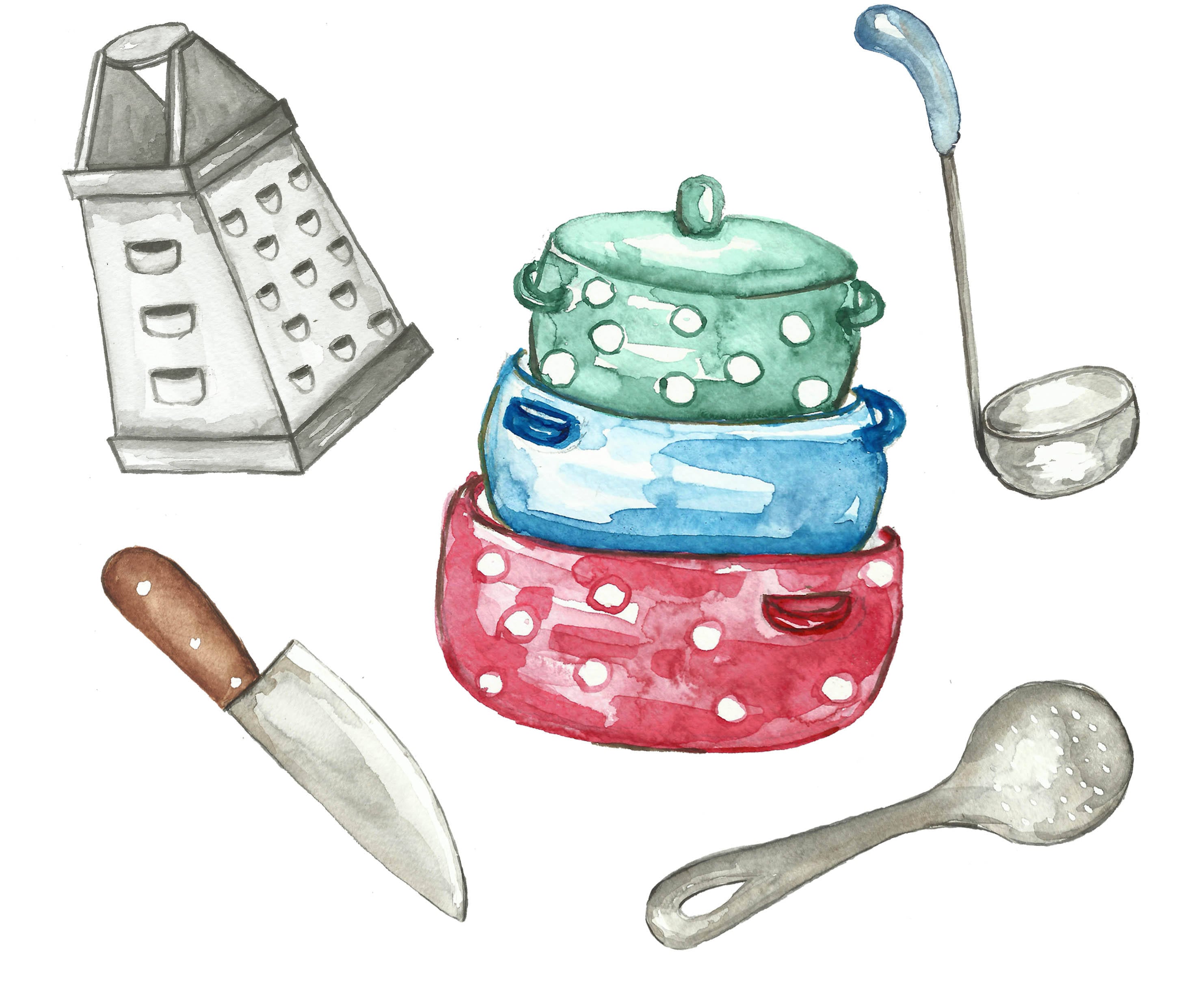 Kitchen Clipart Watercolor. Kitchen Accessories Clip Art. Cook Clipart ...