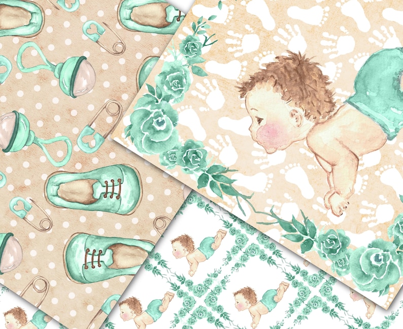 Baby Paper Pack. Watercolor Baby Digital Paper. Baby Patterns Neutral ...