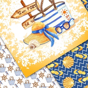 Summer Beach Paper Pack. Summer Digital Paper Blue Orange. Scrapbook ...