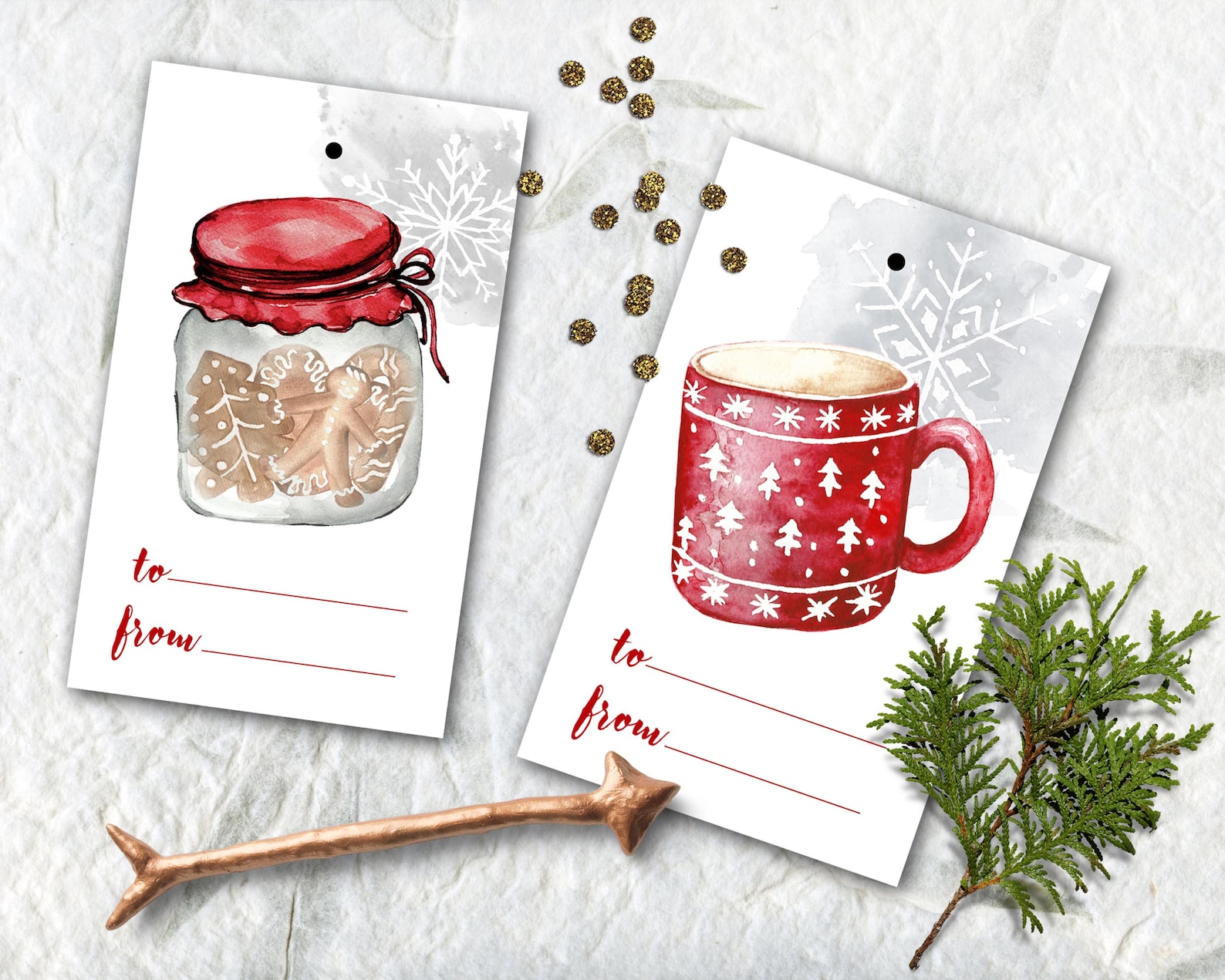 Christmas Tags, Printable Christmas Tea and Biscuits Tags, Instant ...