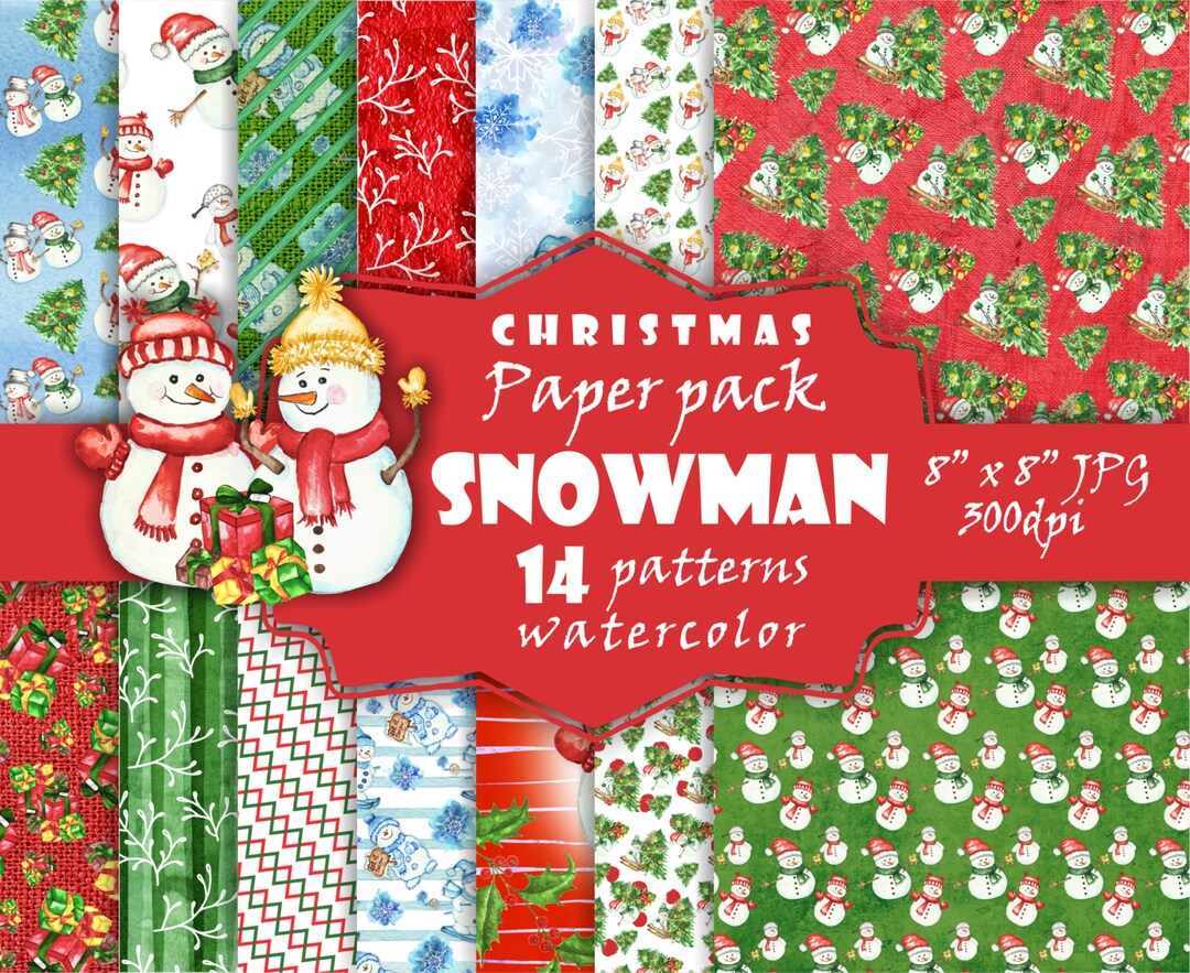 Christmas Snowman Paper Pack. Snowmen Background Watercolor. Christmas ...