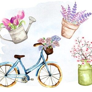 Spring Garden Watercolor Clipart. Garden Tools Clip Art. Spring Flowers ...