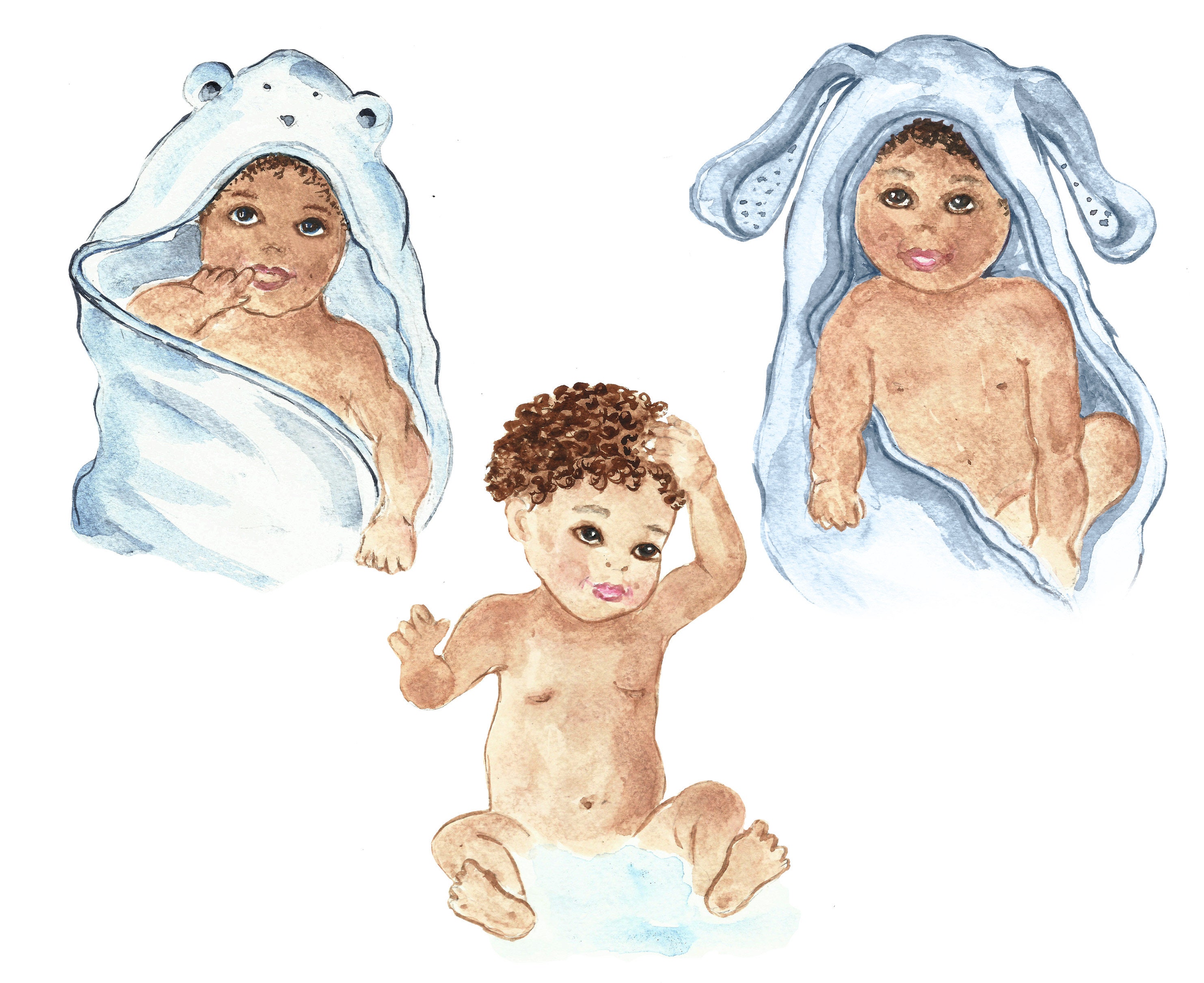 Shower Baby Clip Art African American Baby Watercolor Baby Boy Clipart ...