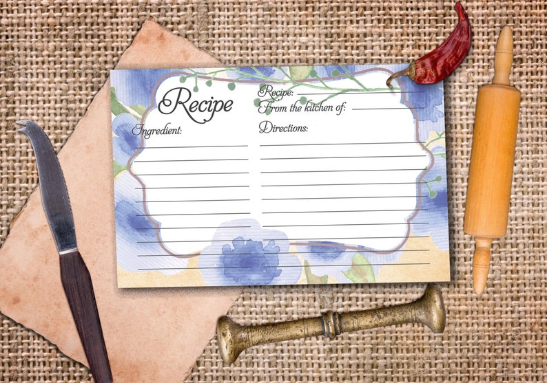 Recipe Card Watercolor. Recipe Card Printable, Floral Bridal Recipe ...