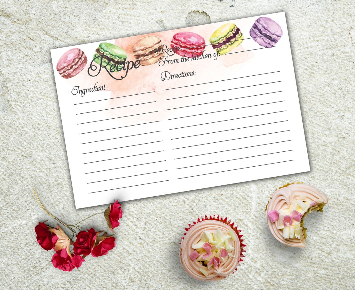 Recipe Card Printable Instant Download Recipe Card Watercolor French ...