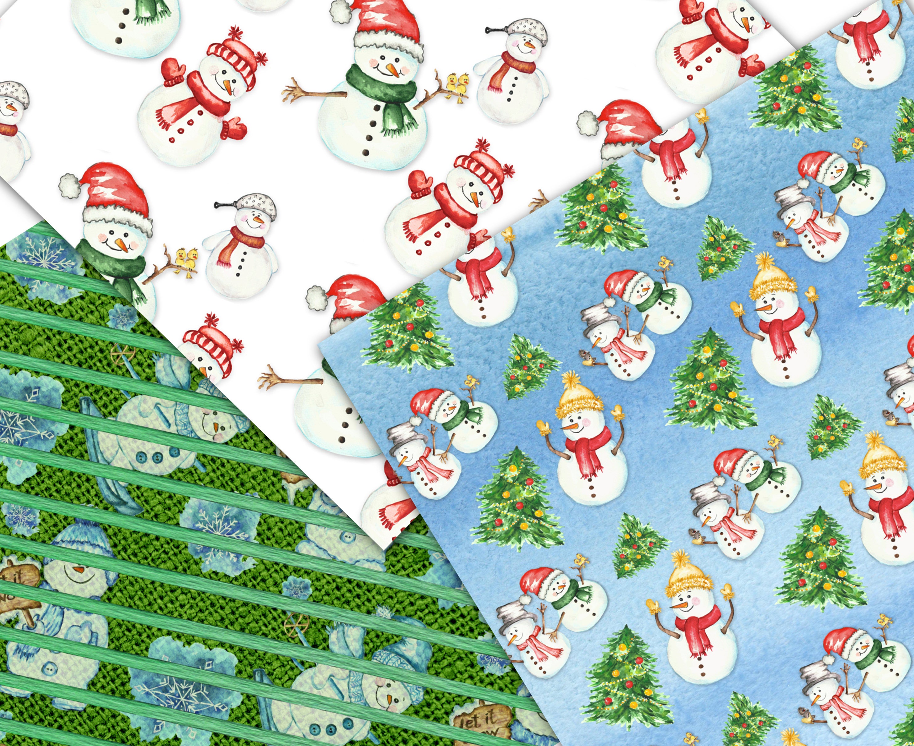 Christmas Snowman Paper Pack. Snowmen Background Watercolor. Christmas ...