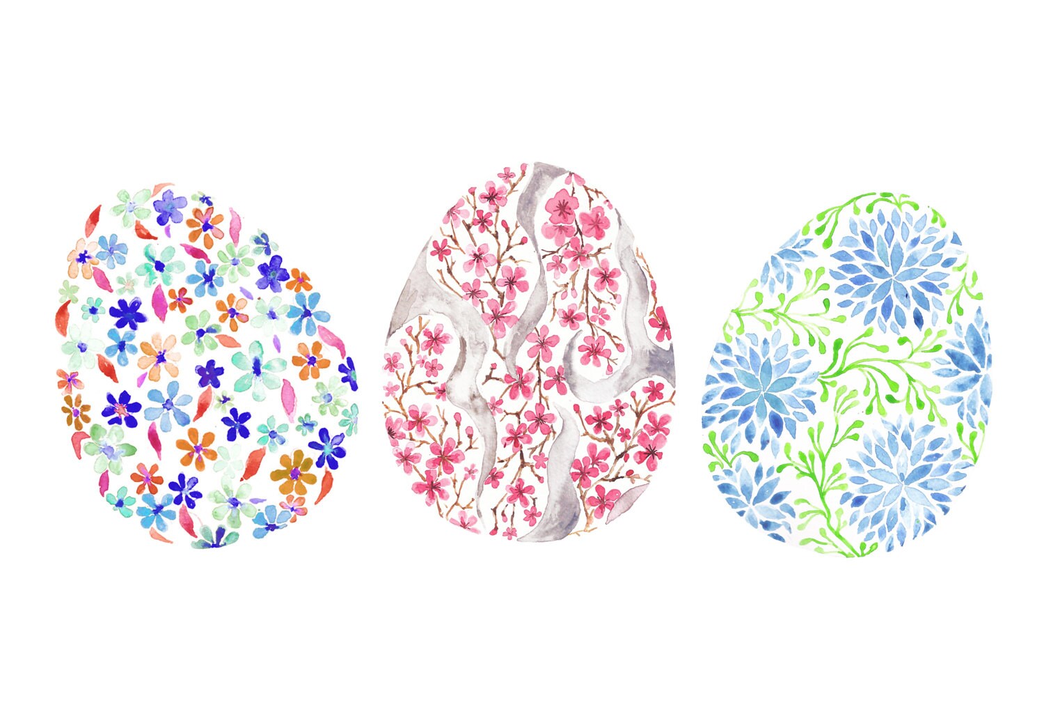 Easter Eggs Clip Art. Watercolor Easter Eggs, Instant Download Easter ...
